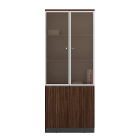 Modern Wood Corner Bookshelves with Glass Doors